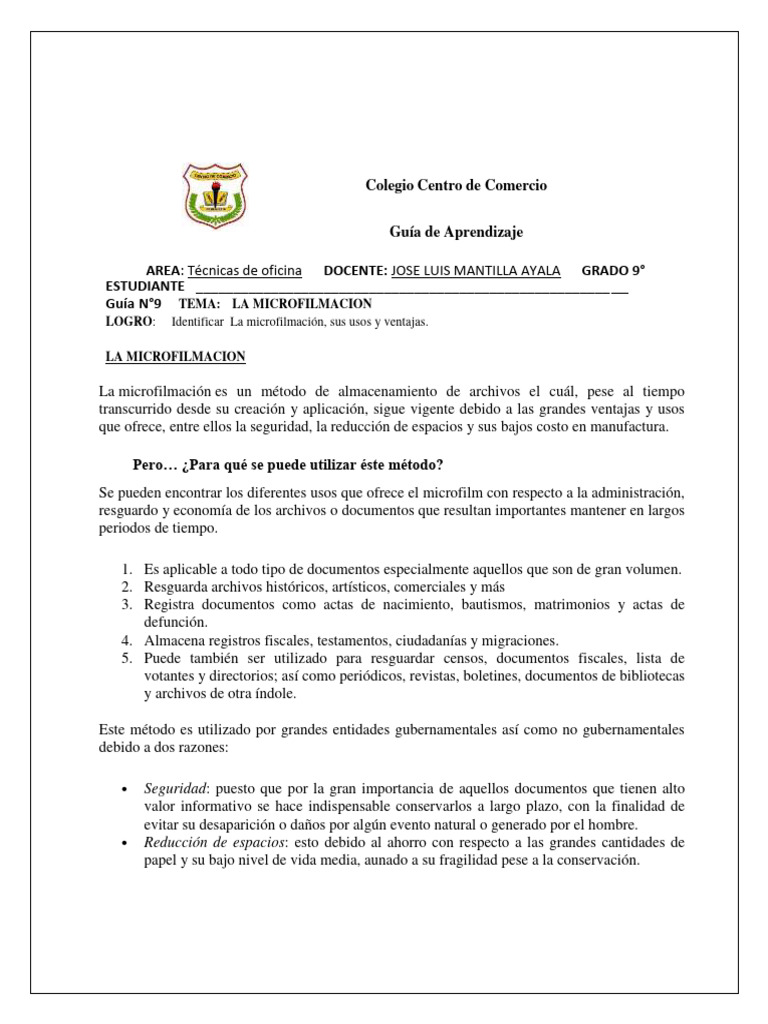 Guia 9 La Microfilmacion | PDF