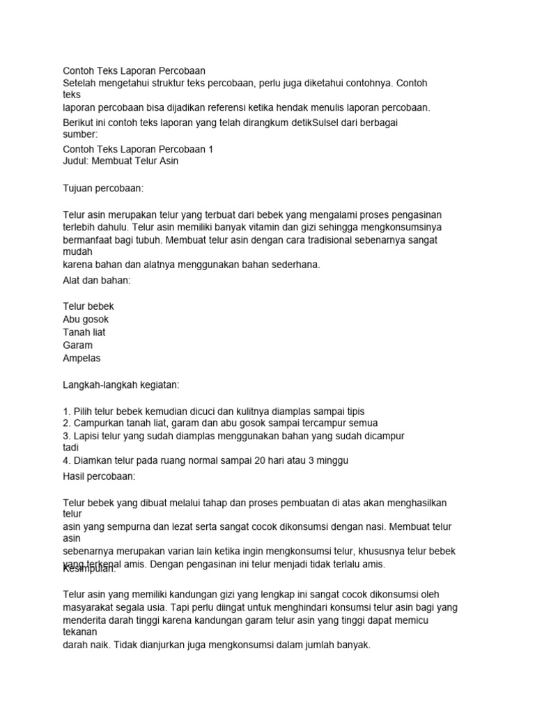 Contoh Teks Laporan Percobaan | PDF
