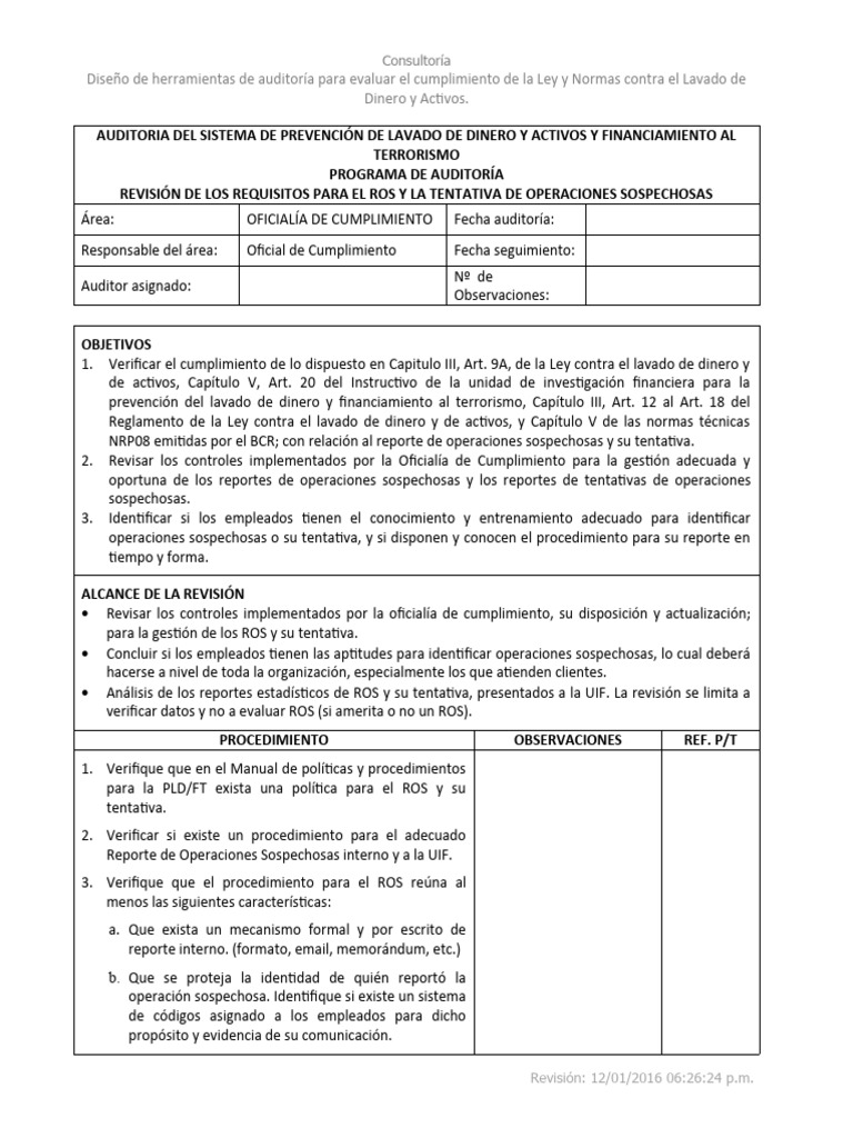 Programa Revision Ros | PDF | Auditoría