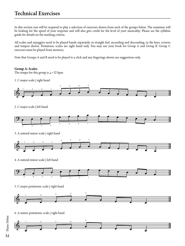 RSL Debut Technical Exercises | PDF | Scale (Music) | Tempo