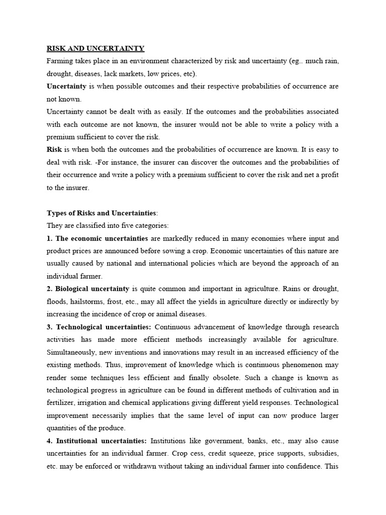 Risk and Uncertainty | PDF | Agriculture | Risk