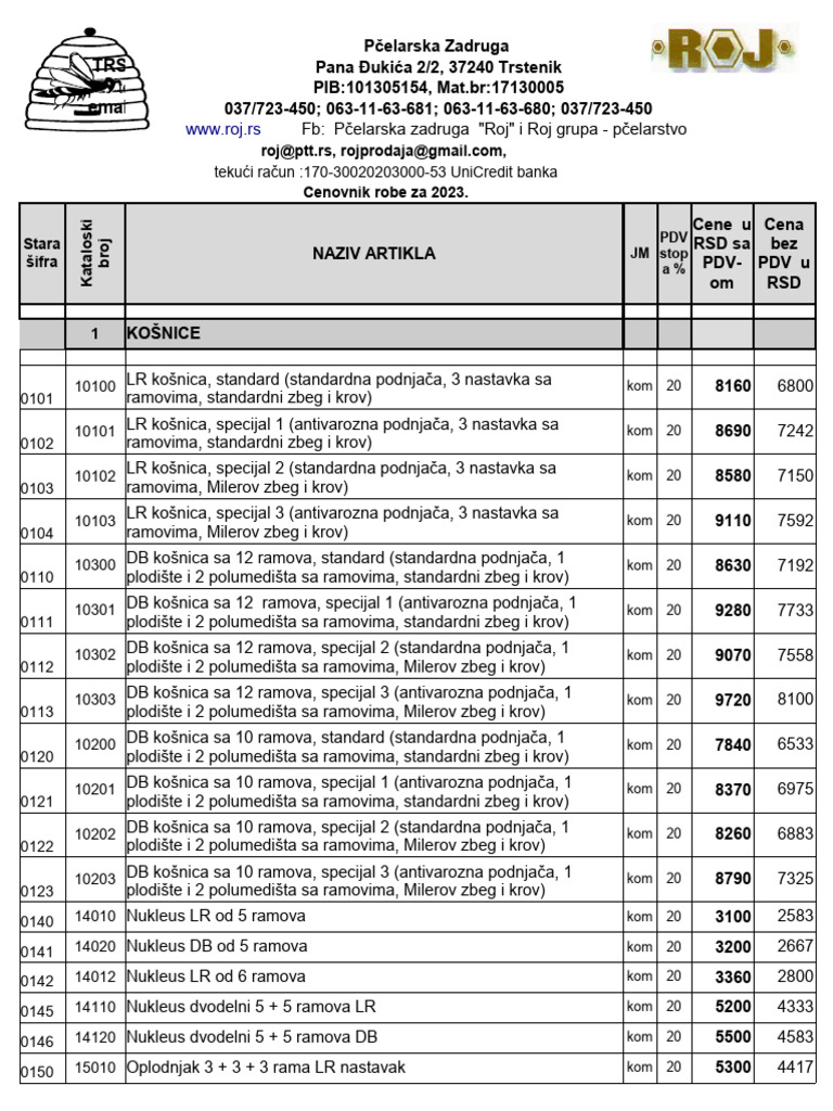 Cenovnik 2023 Mini | PDF