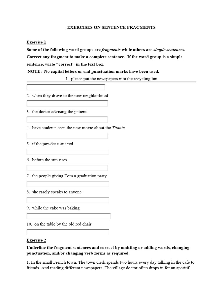 EXERCISES-ON-SENTENCE-FRAGMENTS | PDF