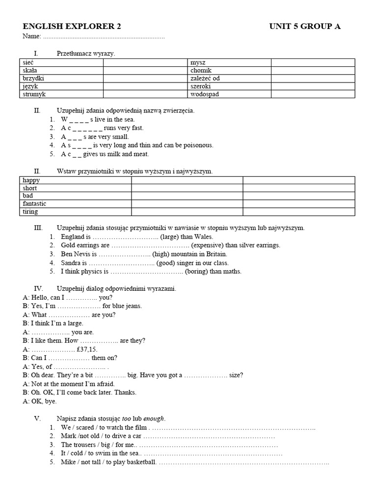 English Explorer 2 Unit 5 Group A | PDF