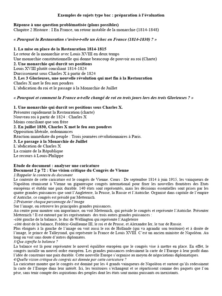 Préparation évaluation exemples de sujets type bac | PDF