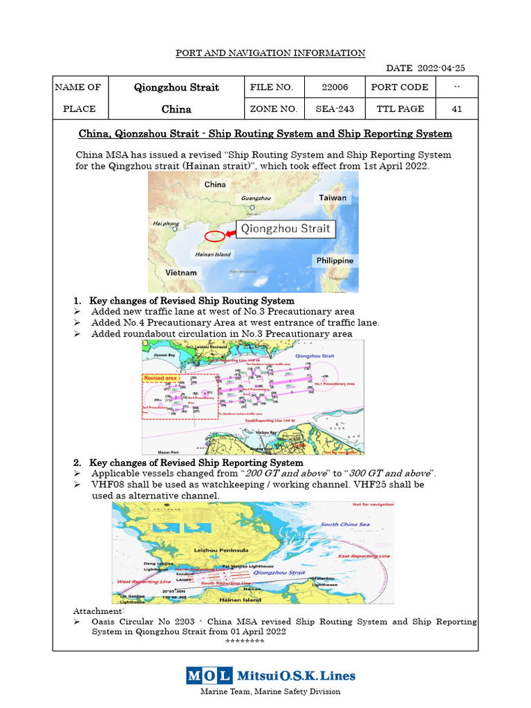 Qiongzhou Strait Ship Routing Update | PDF | Navigation | Transport