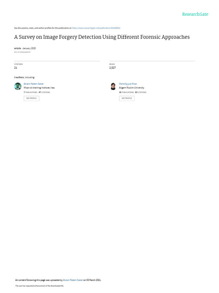 A Survey On Image Forgery Detection Using Different Forensic Approaches ...