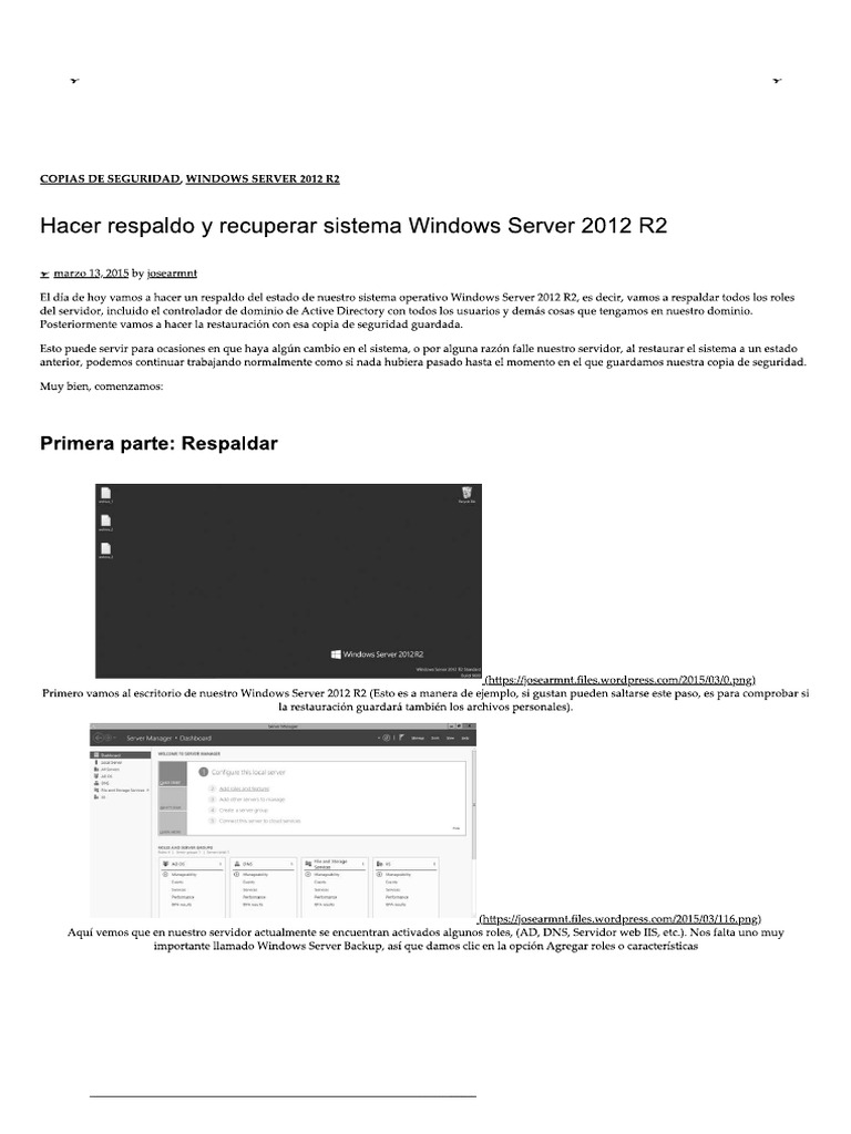 Respaldo y Recuperacion Windows Server 2012 r2 | PDF