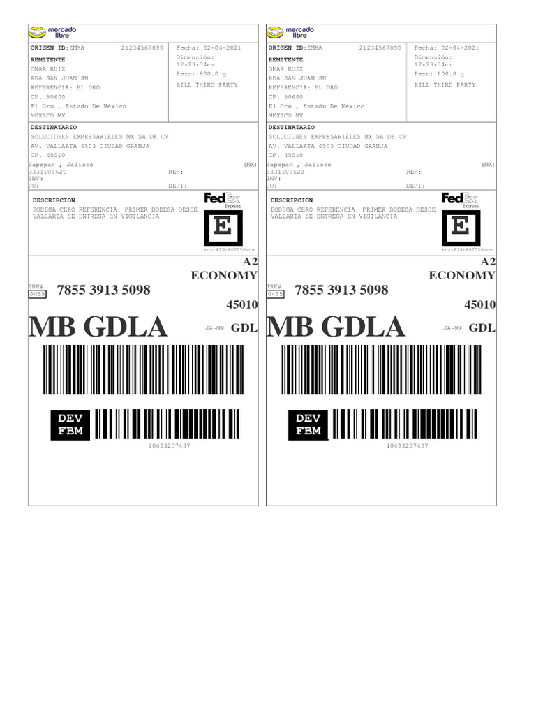 Etiqueta Fedex | PDF