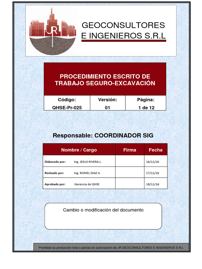 QHSE-Pr-025-Proced. Excavacion | PDF