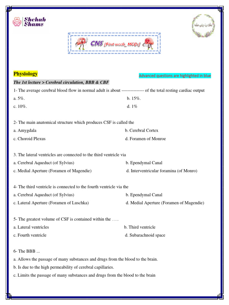 Academic Sciences - CNS MCQs | PDF