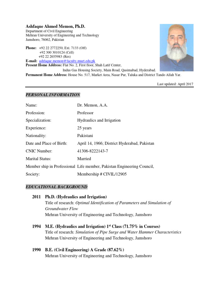 Dr. Memon's Civil Engineering Profile | PDF | Hydrology | Earth Sciences