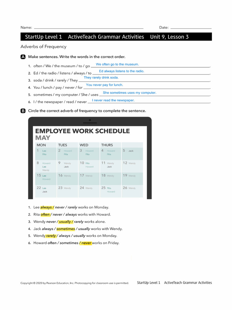 Unit 9, Lesson 1, Page 86, Grammar Activities | PDF