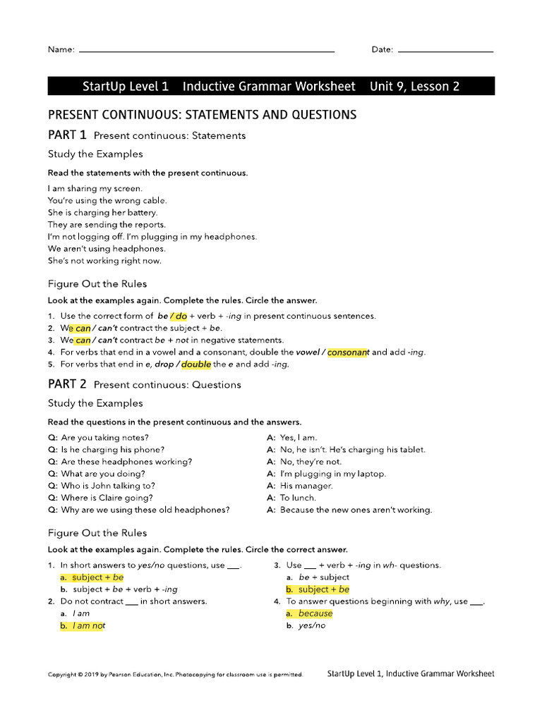 Unit 9, Lesson 1, Page 86, Grammar Activities | PDF