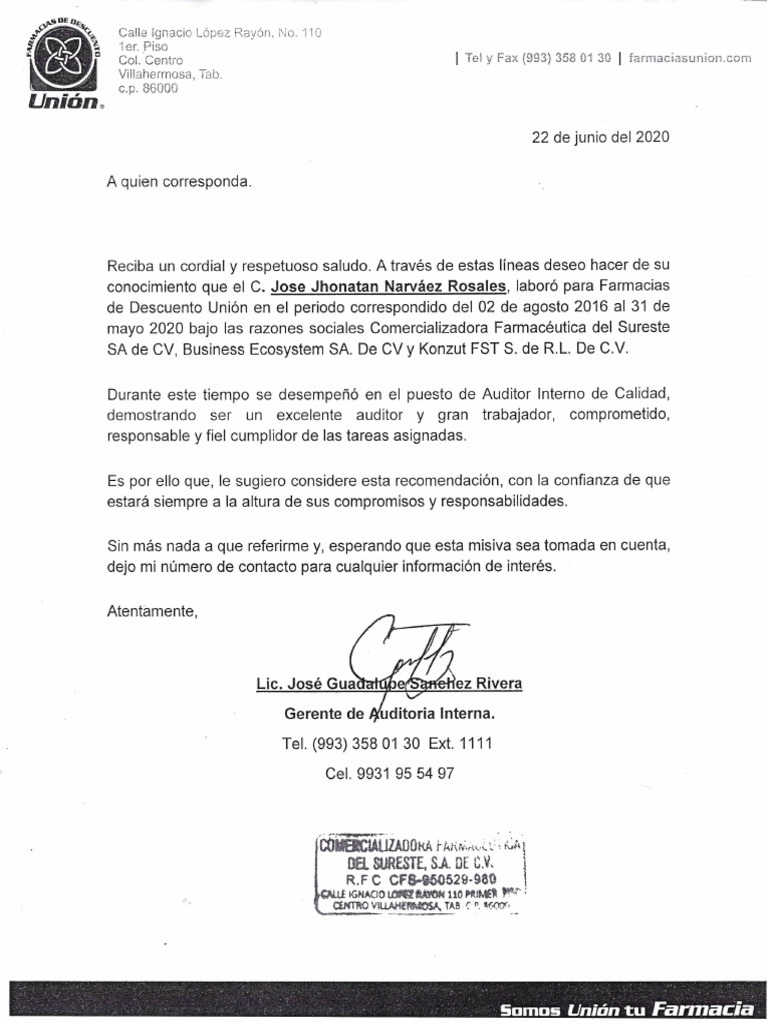 Carta Farmacia La Union | PDF