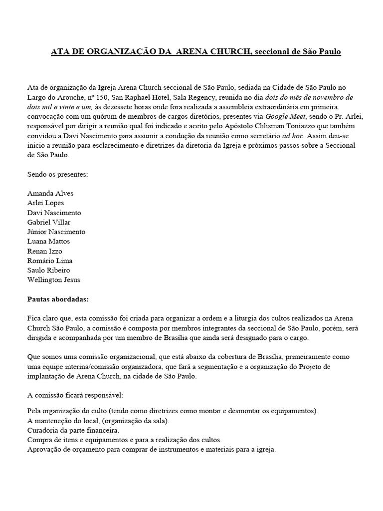 modelo-de-ata-de organizacao-da-igreja | PDF