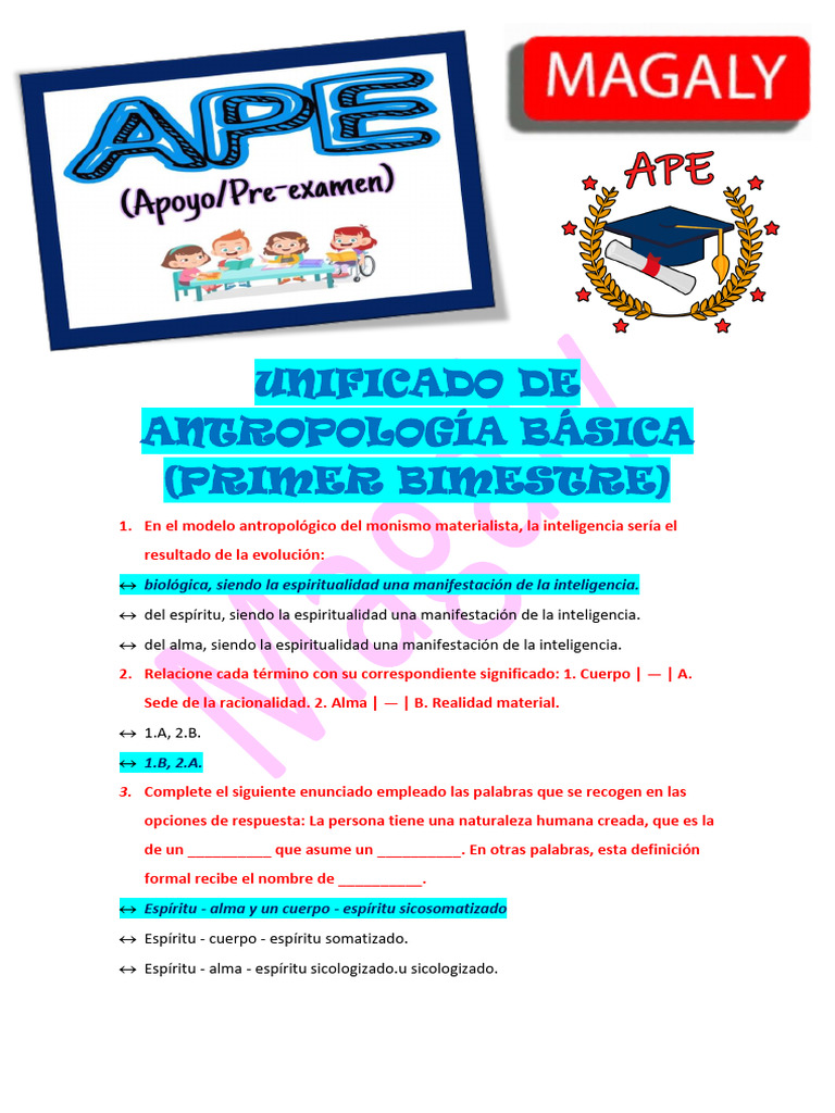 APE de Antropología Básica - Primer Bimestre - Unificado - MESD 2 | PDF ...
