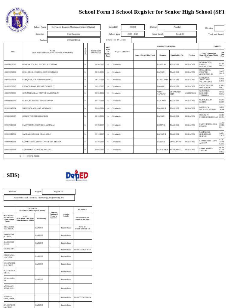Grade 11 Student Register | PDF