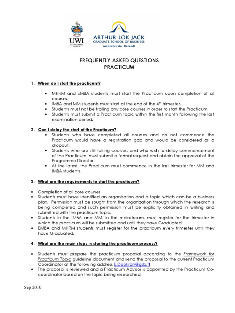 Practicum FAQs | PDF | Graduate School | Email