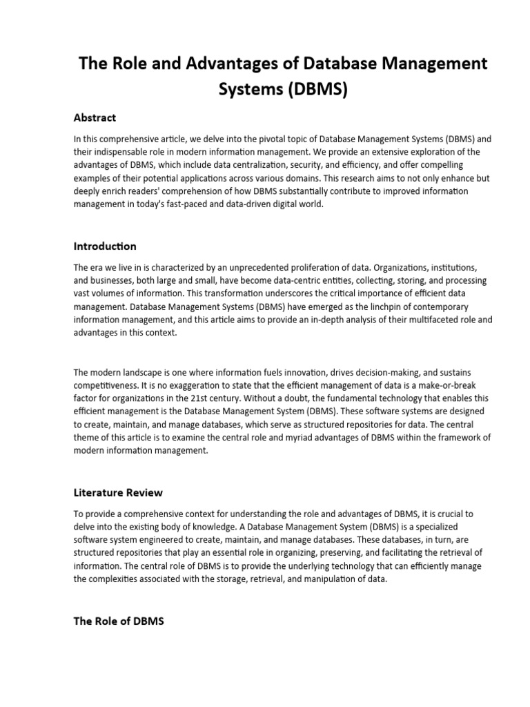 The Role and Advantages of Database Management Systems | PDF The Role and Advantages of Database Management Systems | PDF