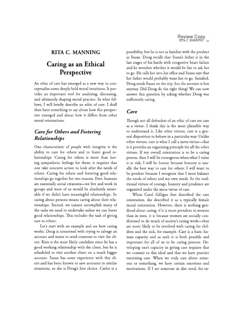 Manning - Caring As An Ethical Perspective | PDF
