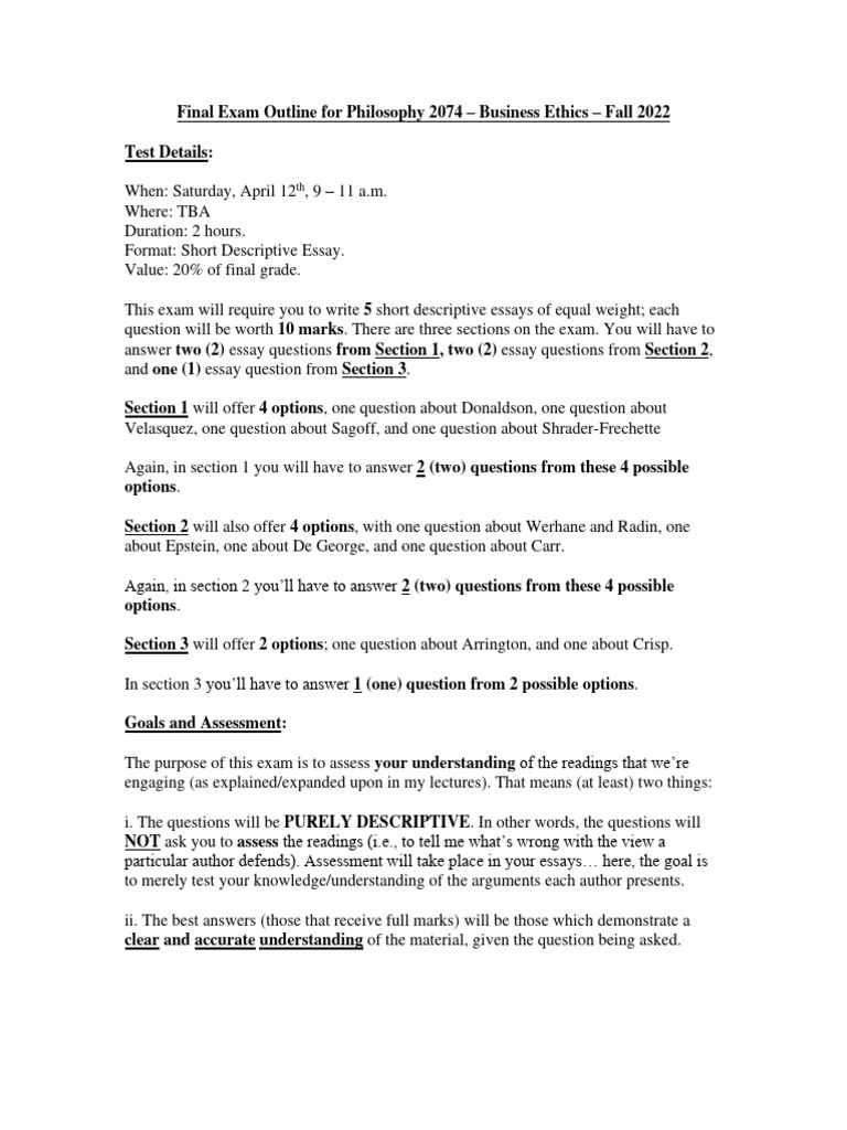 4 +Philosophy+2074+Final+Exam+Outline+Winter+2023-2 | PDF
