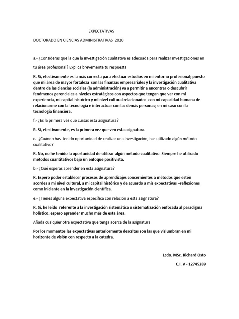 Richard Osto - Expectativas en Investigacion Cualitativa | PDF Richard Osto - Expectativas en Investigacion Cualitativa | PDF