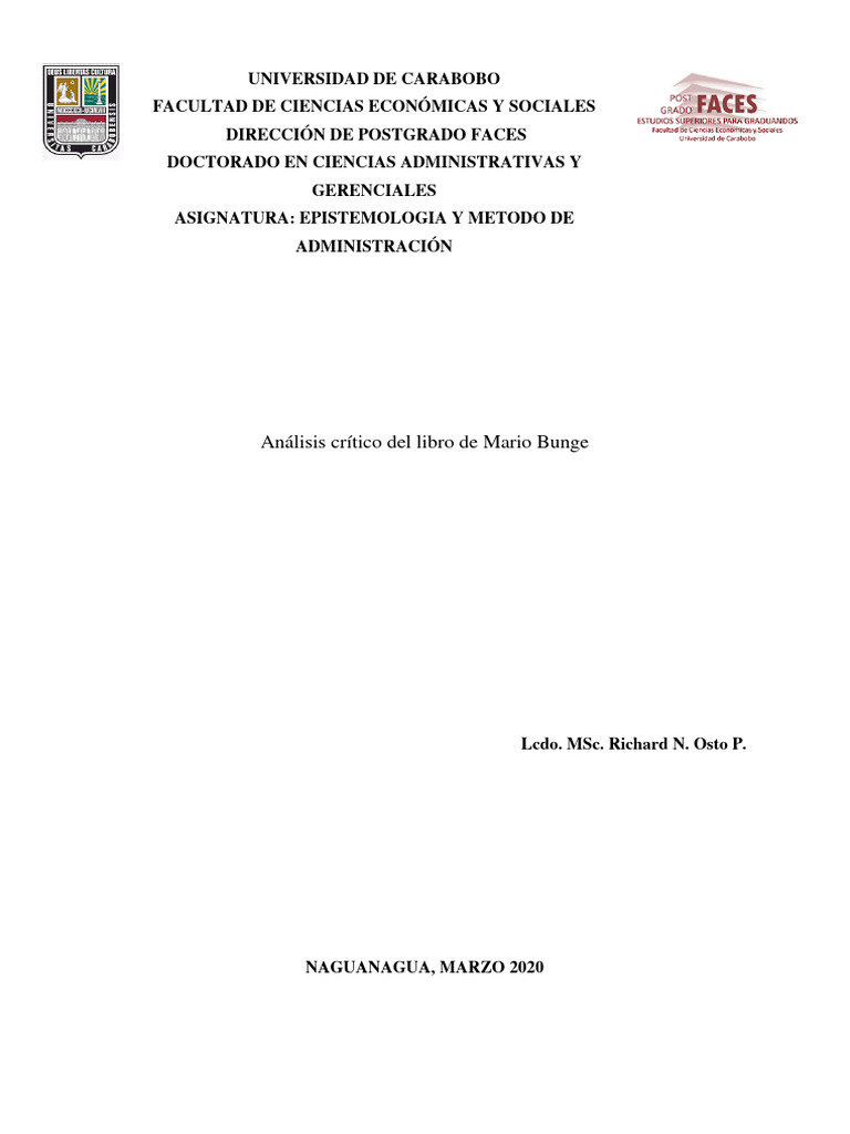 Richard Osto - Analisis Critico Libro de Mario Bunge | PDF Richard Osto - Analisis Critico Libro de Mario Bunge | PDF