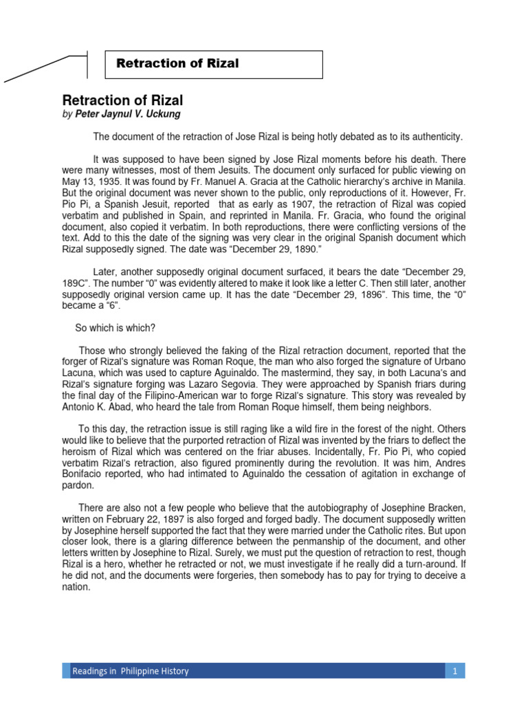 Retraction of Rizal | PDF | Philippines