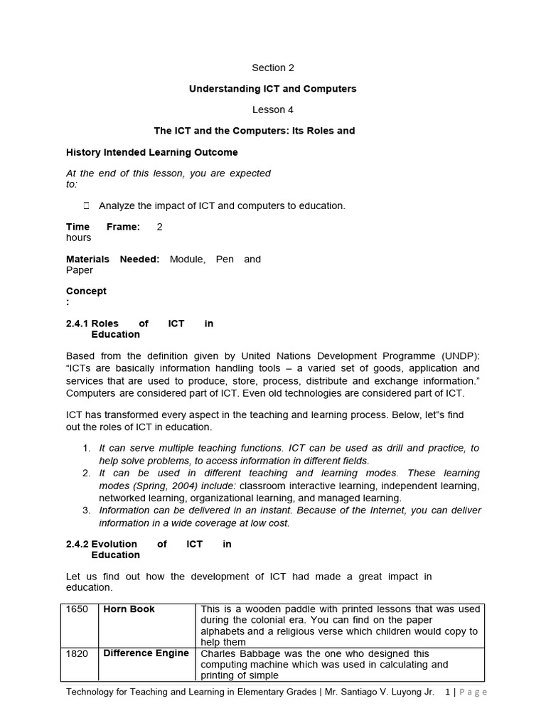 Lesson 4 The ICT and The Computers | PDF | Educational Technology ...