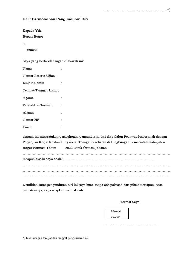 Format Surat Pengunduran Diri Pppk.docx | PDF