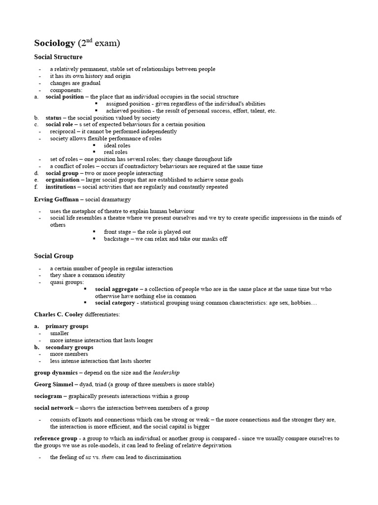 Sociology - Social Structure, Socialization, Identity, Marriage and ...