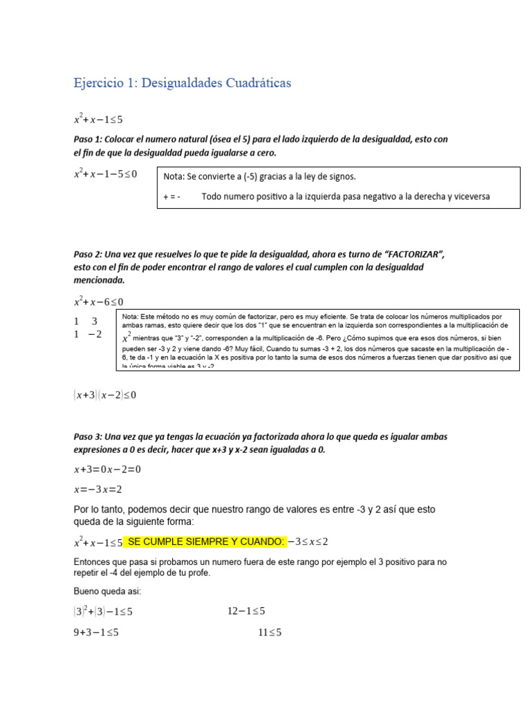 Resolución de Desigualdades Cuadráticas | PDF