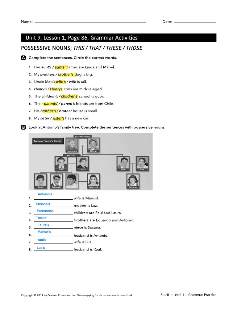Unit 9, Lesson 1, Page 86, Grammar Activities | PDF