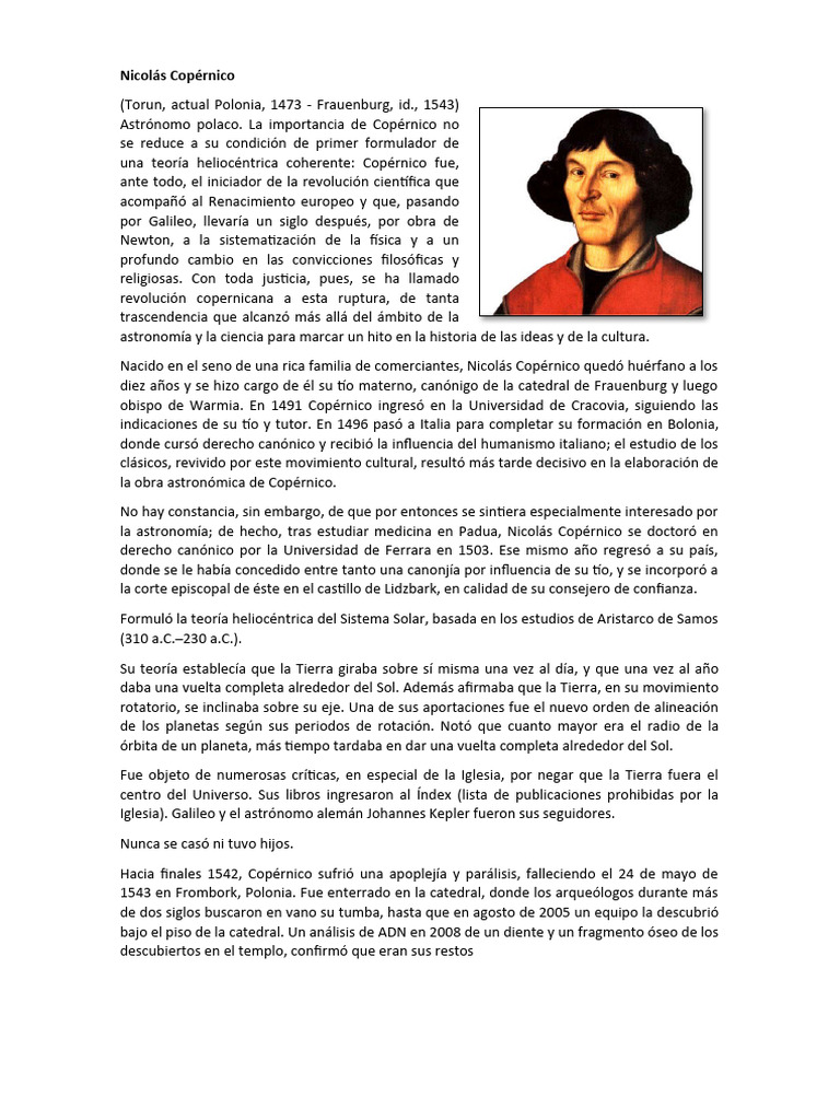 Nicolás Copérnico y la Revolución Científica | PDF | Nicolás Copérnico ...