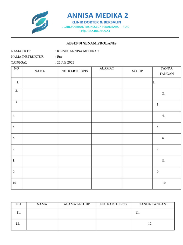 Absensi Senam Prolanis | PDF