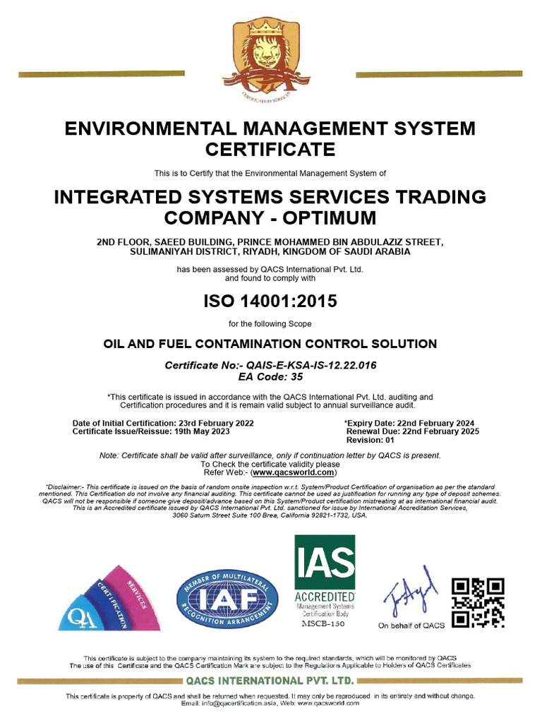 OPTIMUM - IsO Certificates | PDF | Certification | Business