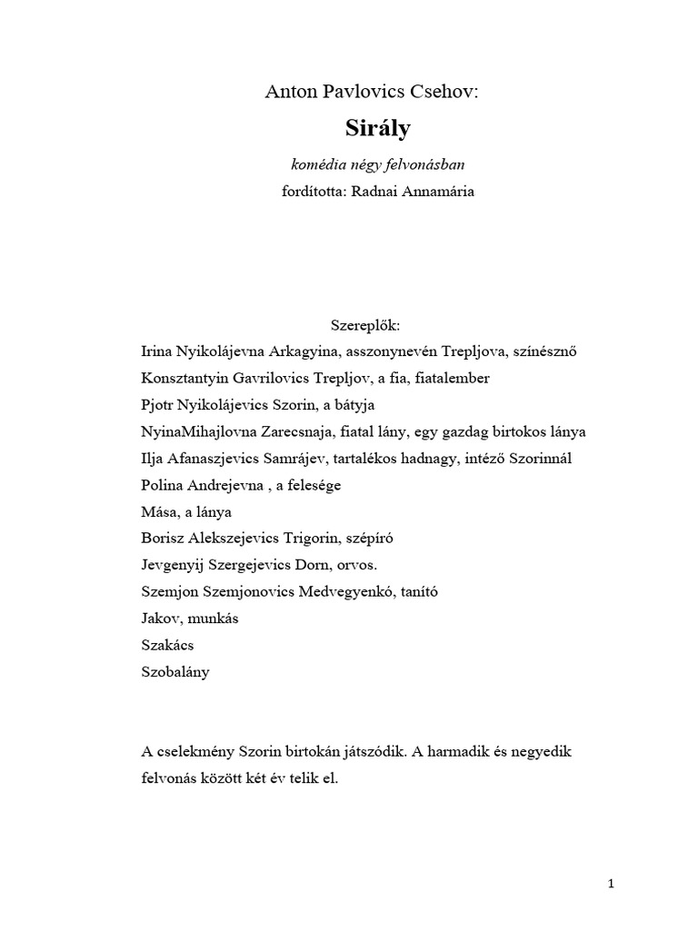 Csehov - Siraly (Radnai) | PDF
