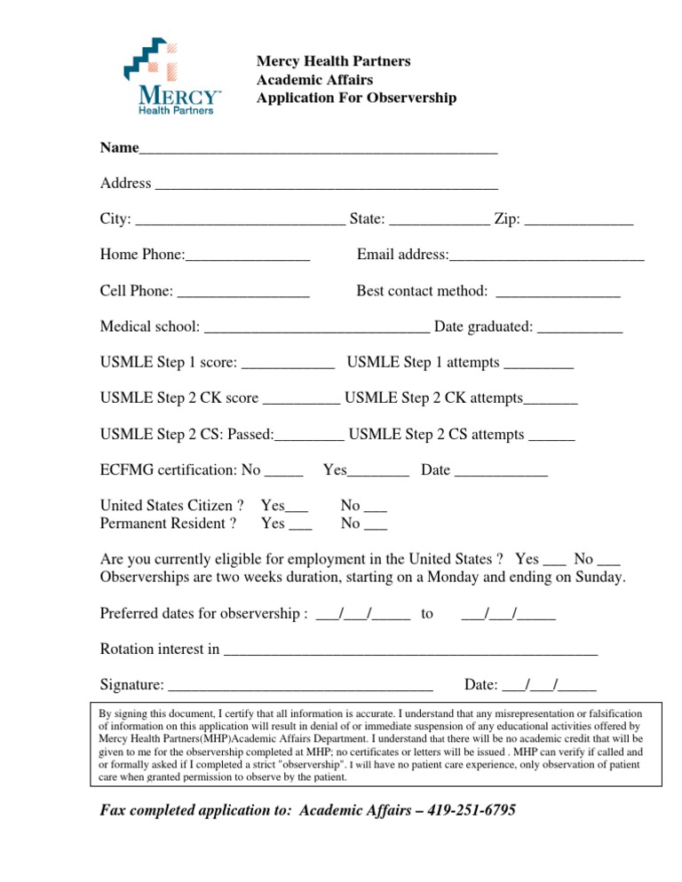 Mercy Health Observership Application | PDF | Career & Growth