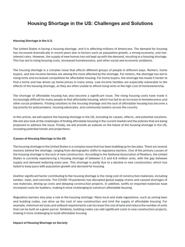 Housing Shortage in The US | PDF | Affordable Housing | Poverty