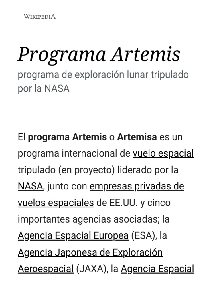 Programa Artemis - Wikipedia, La Enciclopedia 3 Libre | PDF