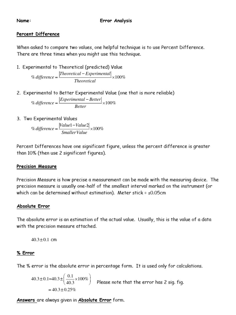 Error Analysis Notes Pdf Significant Figures Observational Error