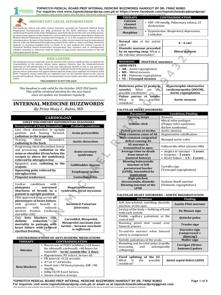9 - Internal Medicine Buzzwords Handout Oct 2023 John Michael Ruiz | PDF | Chronic Kidney ...