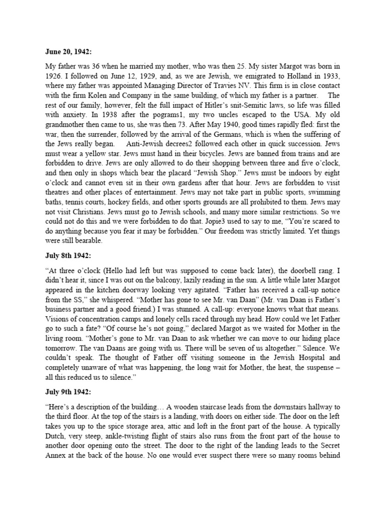 Excerpt of Diary of Anne Frank | PDF