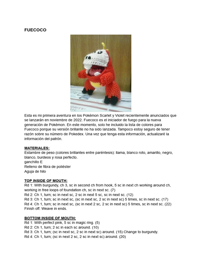 Fuecoco Crochet Pattern Guide | PDF