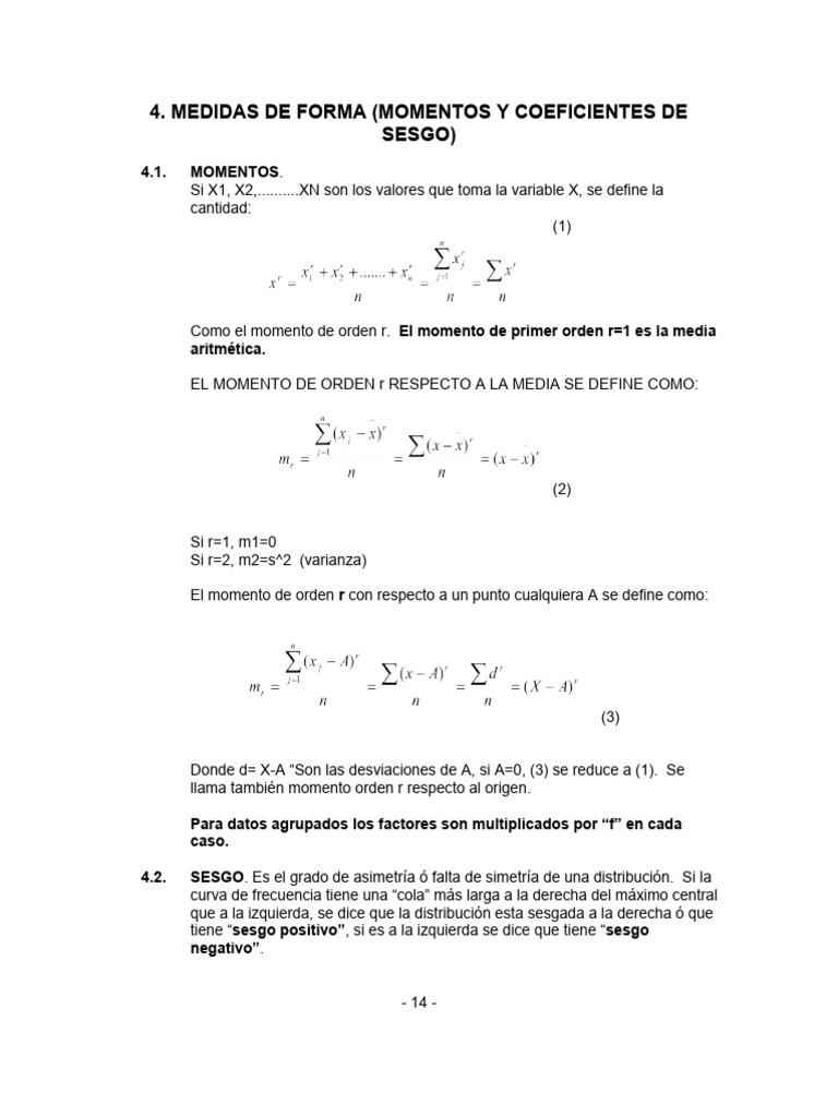 Momentos y Sesgos Galileo | PDF | Oblicuidad | Teoría de probabilidad