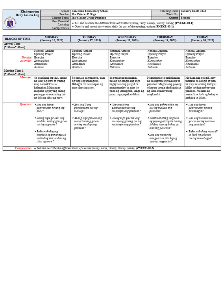 Kindergarten DLL Melc q2 Week 9 Asf | PDF