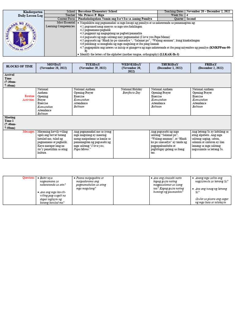 Kindergarten DLL Melc q2 Week 4 Asf | PDF