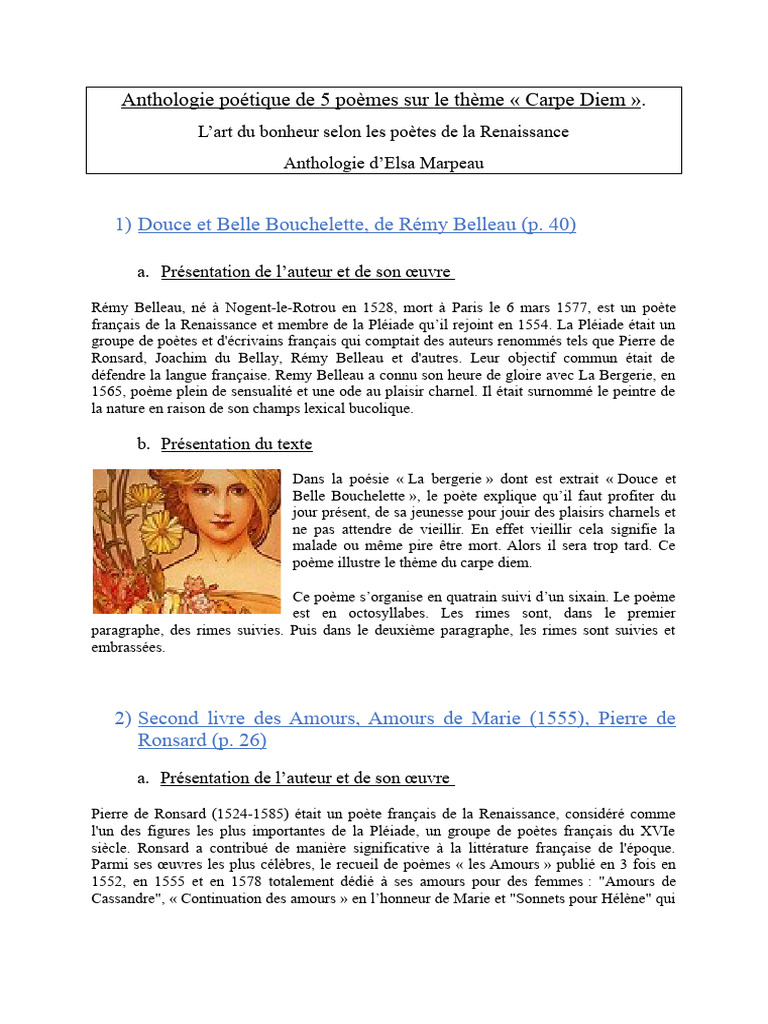 Anthologie Poétique de 5 Poéme Sur Le Carpe Diem | PDF