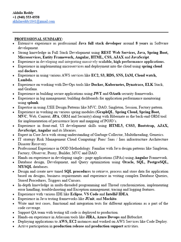 Senior Java Full Stack Developer Resume | PDF | Spring Framework | Java (Programming Language)